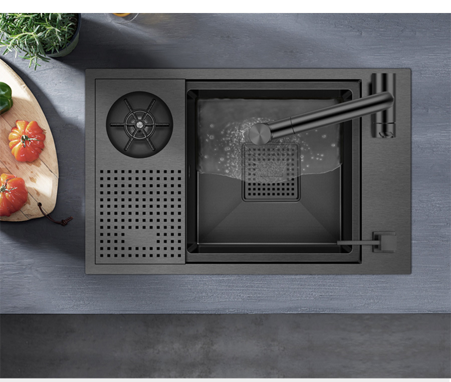 Black Cup Rinser Hidden Kitchen Sink 304 Stainless Steel 4mm Thickness ...