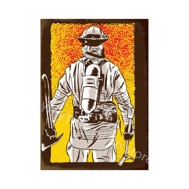 Fire Brigade Tin Signs Firefighter Iron Poster Fire Equipment Metal ...