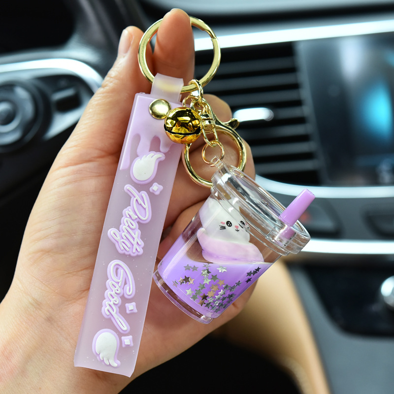 Boba Milk Tea Liquid KeyChains Car Accessories Keyring Key Charm Rabbit ...