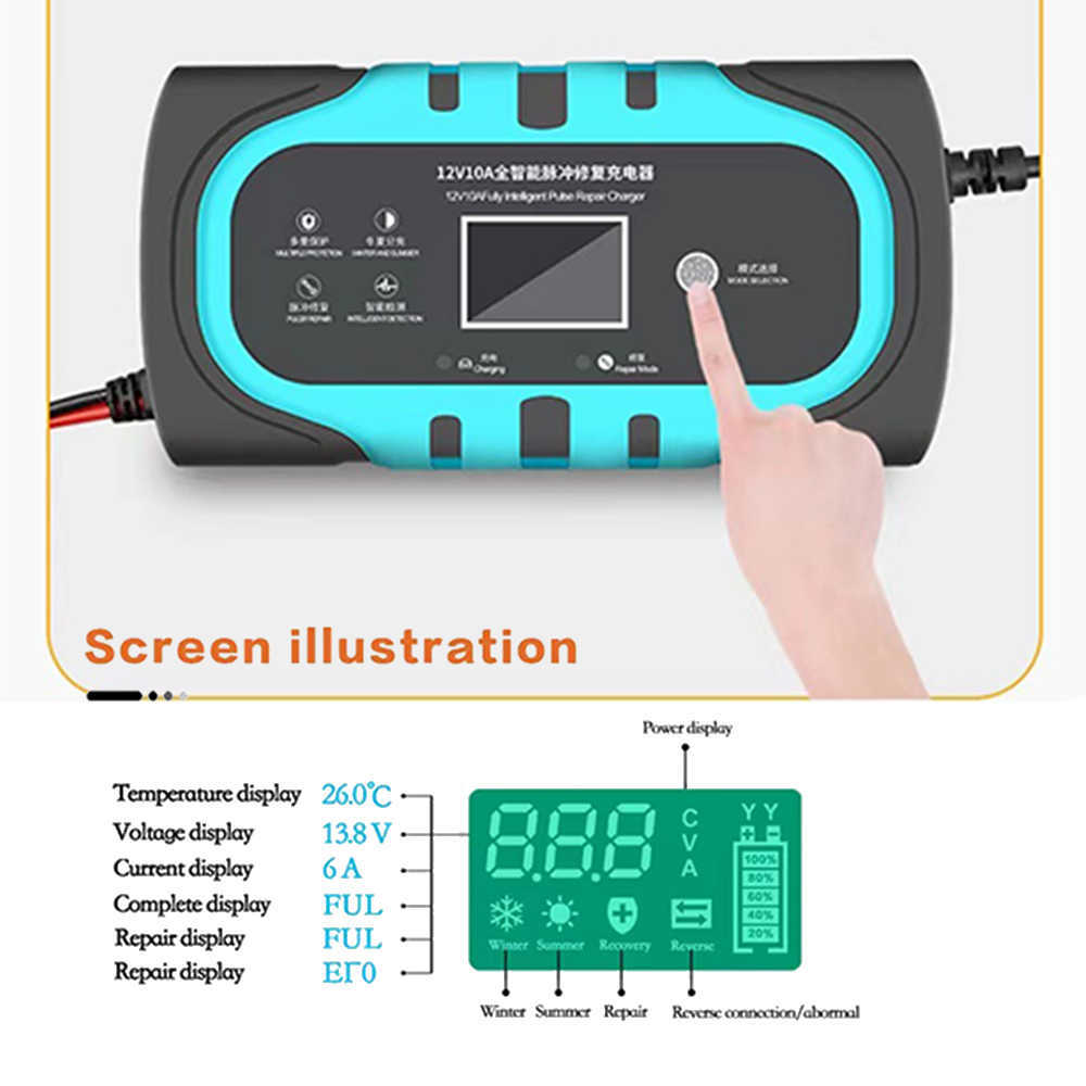 ₩18663에서 자동차 새로운 12v 10a 배터리 충전기 자동 스마트 배터리 충전기 Lcd 터치 스크린 디스플레이 펄스 수리