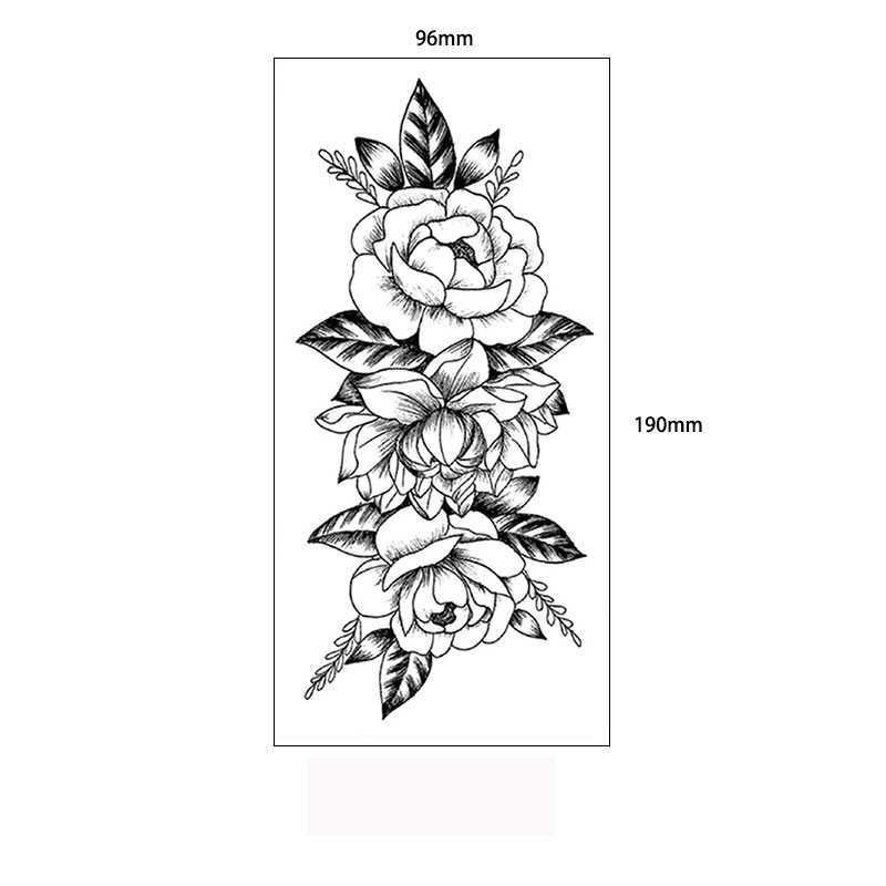 ₩1129에서 임시 문신 방수 임시 문신 스티커 꽃 가짜 문신 여성 바디 아트 팔 소매 현실적인 섹시한 검은 식물 문신
