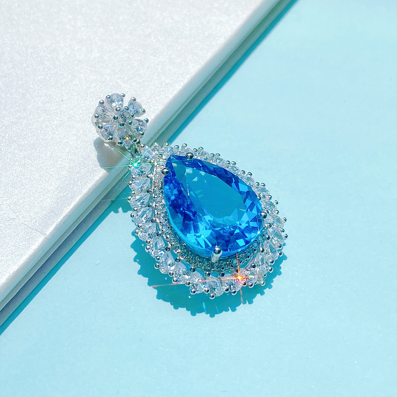 Aquamarine Water Drop Diamond Necklace Sterling Silver Pendant For ...