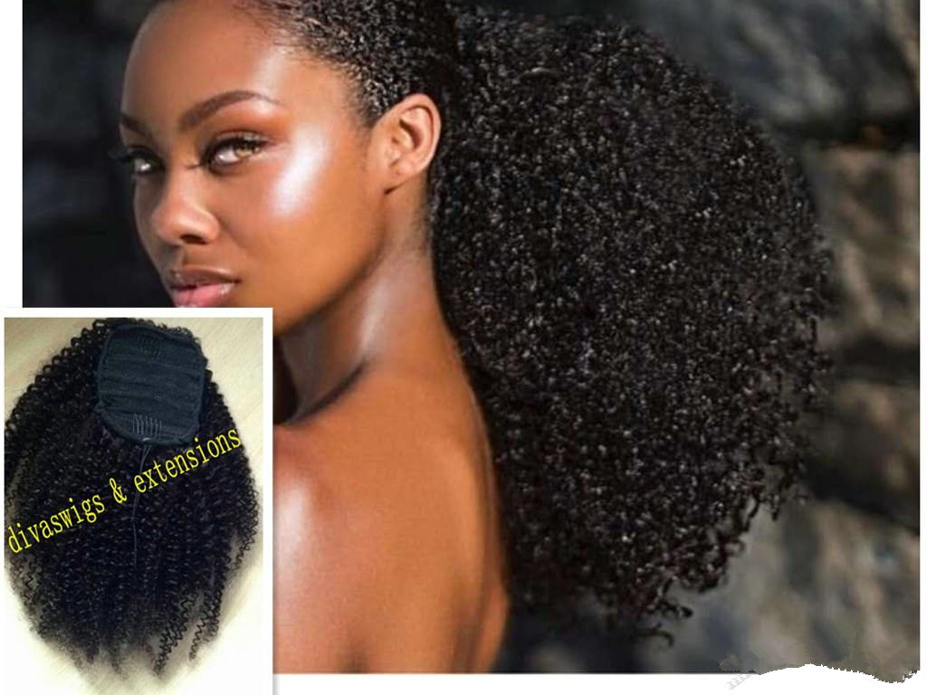 Mongolian Afro Kinky Curly Ponytail Human Hair Pieces Extension For ...