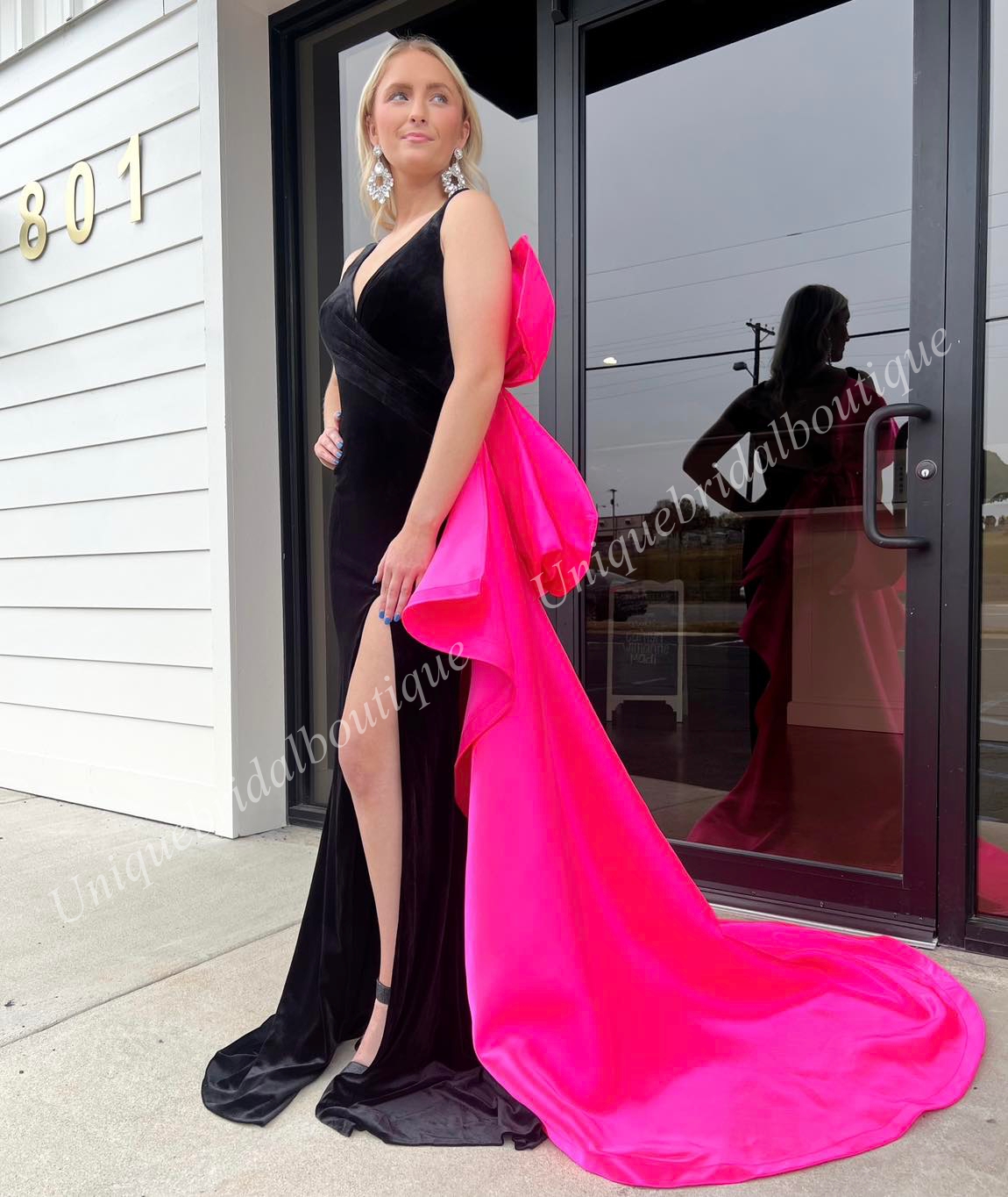 Velvet Formal Evening Dress 2k24 Big Bow Train Fitted Lady Pageant Prom ...