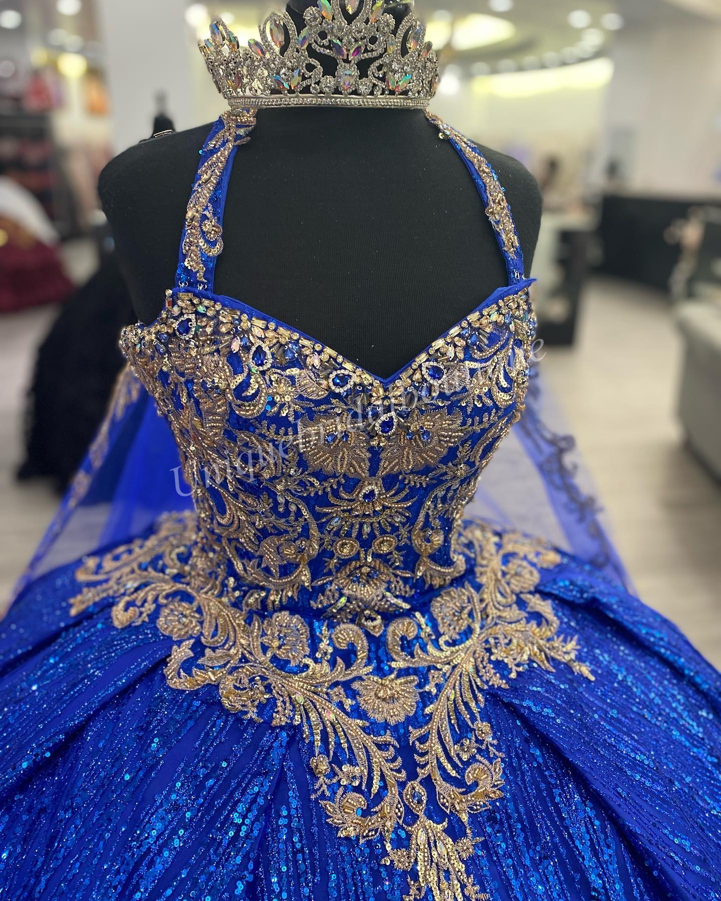 Royal Gold Quinceanera Dress 2023 Cape Sequined Beading Lace Sparkle ...