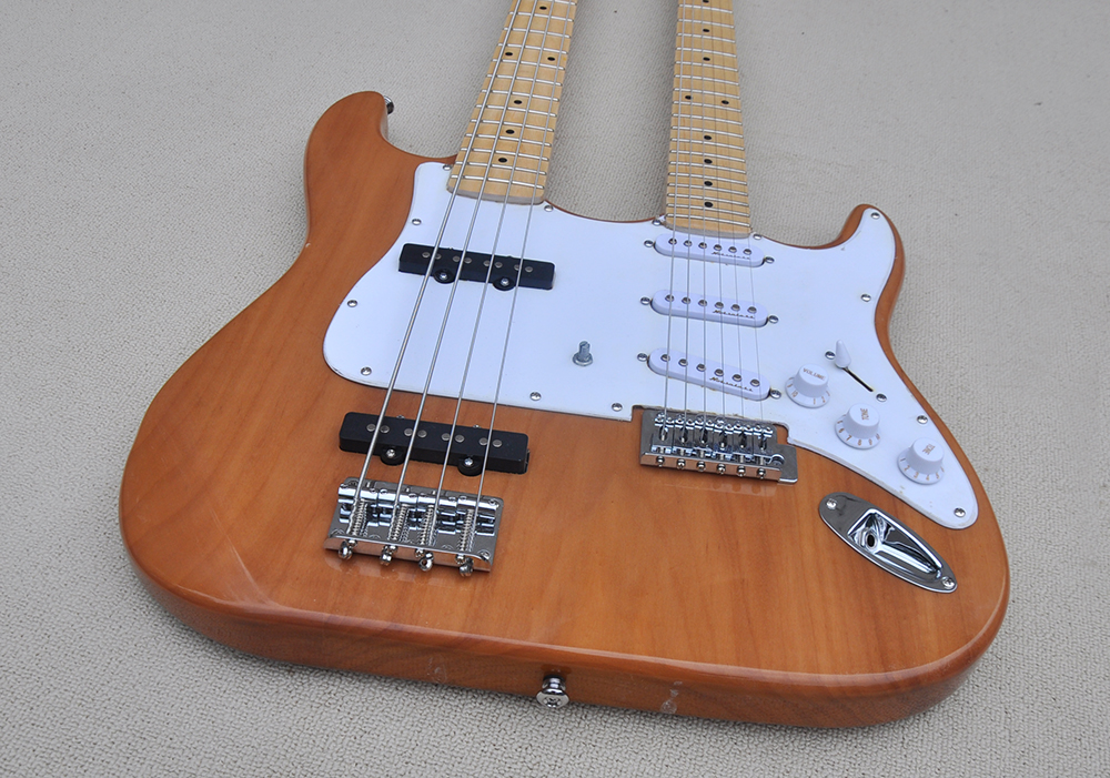 Factory Custom Double Neck Natural Wood Color Electric Guitar With 6 ...