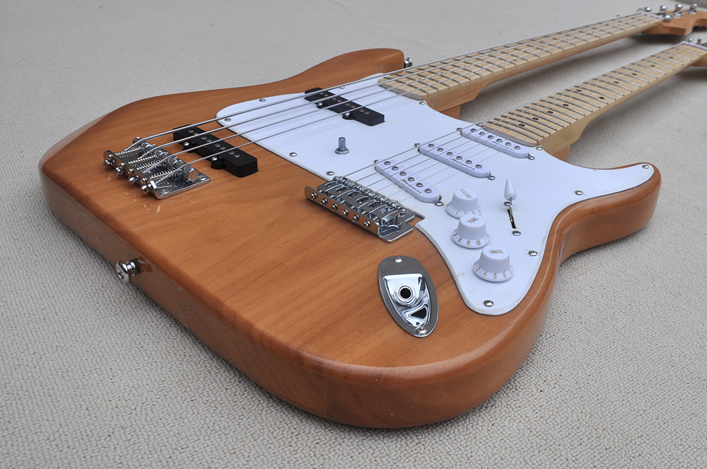 Factory Custom Double Neck Natural Wood Color Electric Guitar With 6 ...