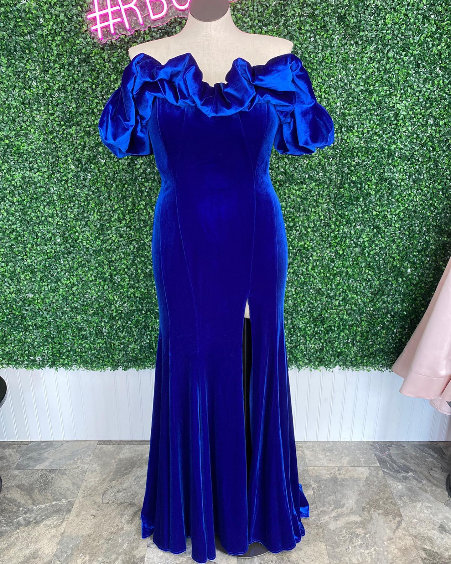Royal Blue Velvet Prom Dress 2k23 Mermaid Off Shoulder High Split Met