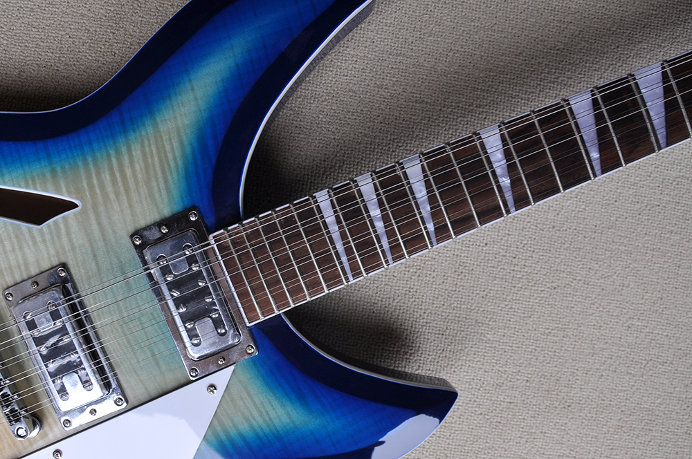 Factory Custom Semi Hollow Blue Sunburst Electric Guitar With 12 ...