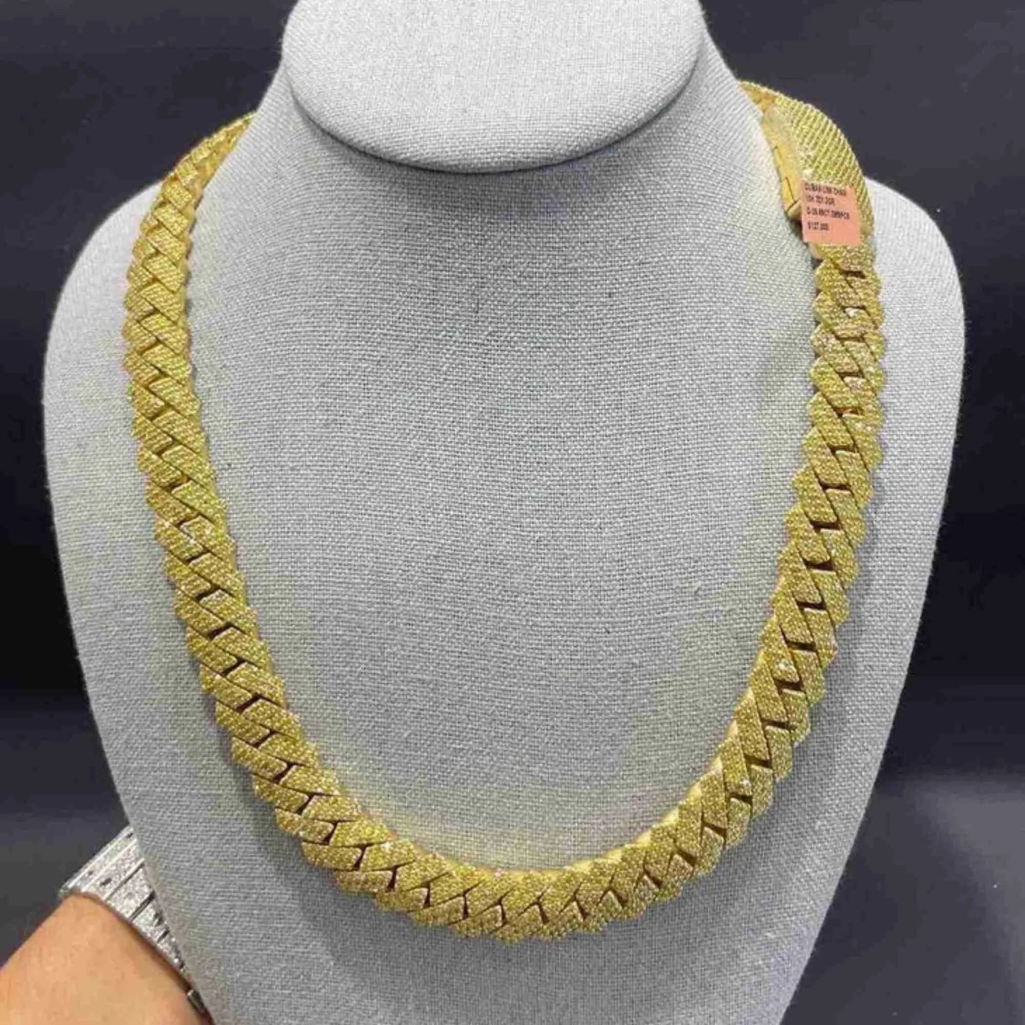 Iced Out Cuban Link Chain 14mm 10K Gold Hip Hop Necklace With 250g VVS ...