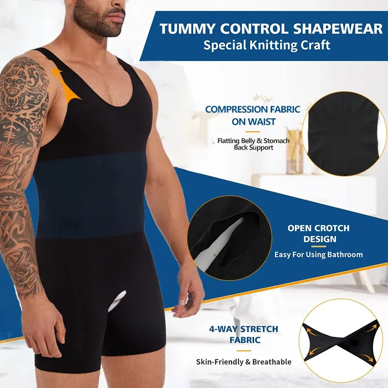 Mens Sleeveless Full Body Shaper Slimming Compression Underwear Seam ...