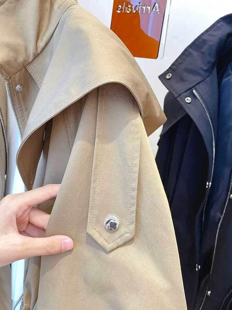 Long-Sleeved Casual Short Waist Trench Jacket for Men with Non-Woven ...