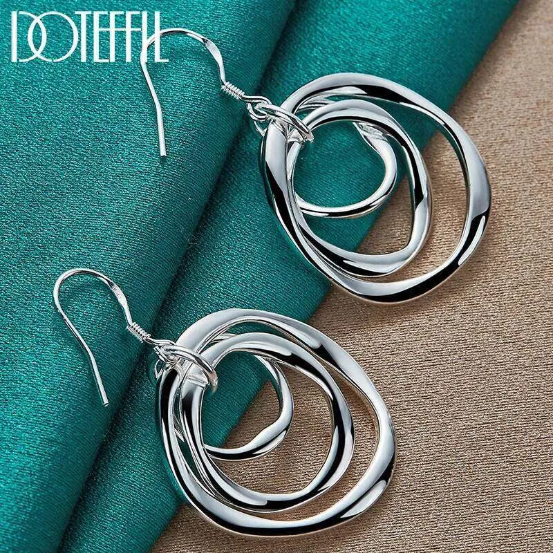 DOTEFFIL Silver-Plated Copper Three Circle Drop Earrings with Moonstone for Women Wedding ...