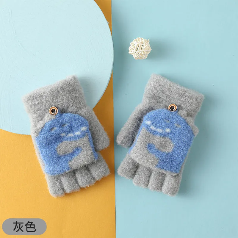Winter Kids Flip Cover Gloves Cartoon Children Half Finger Mittens 4-8 ...