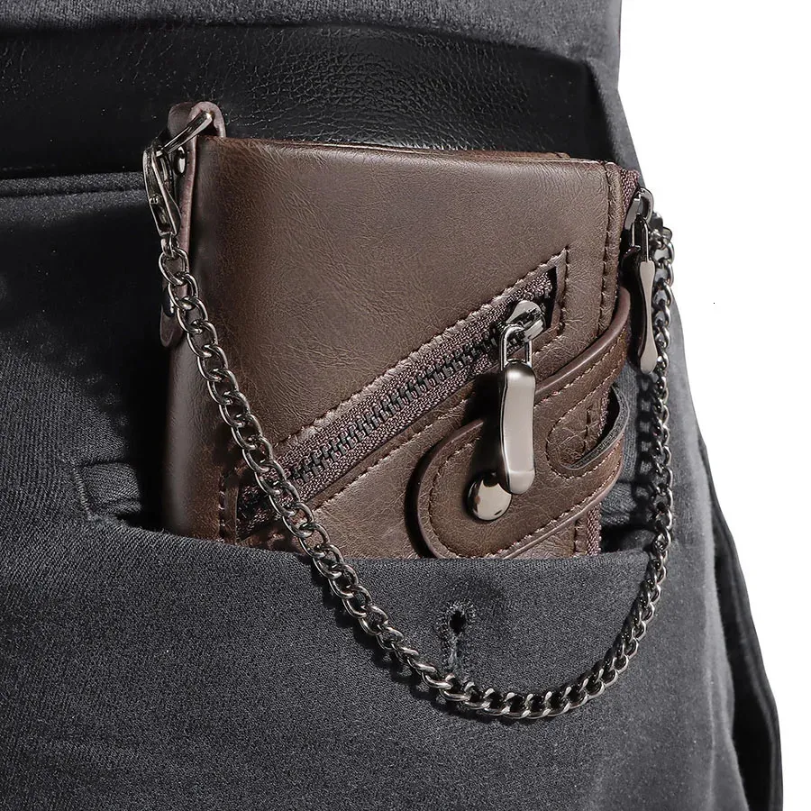 Classic retro men's neoprene chain wallet with double zipper coin purse ...