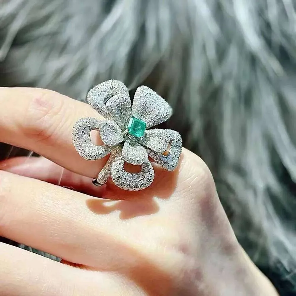 Vintage Green Cubic Zirconia Flower Ring for Women Silver Plated 18K ...