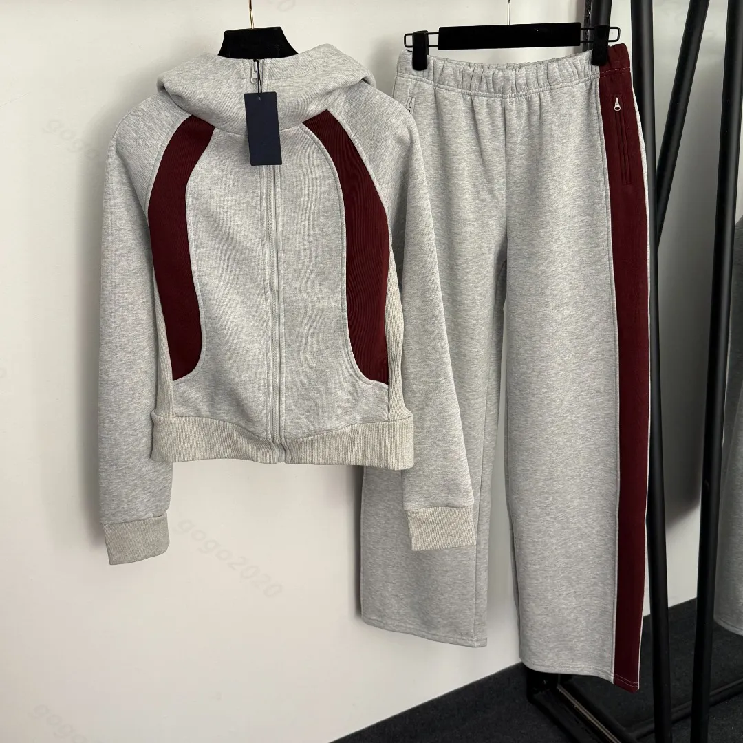 Women Cotton Blend Tracksuit Set Hooded Zipper Jacket and Wide-Waisted ...