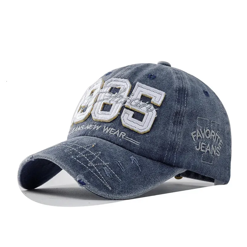 1985 Embroidery Ripped Baseball Cap Washed Distressed Patch Adjustable ...