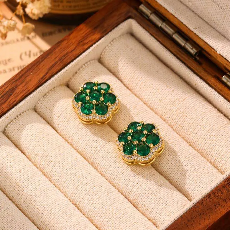 Flower Ear Studs Micro-Inlaid Floral Design Brass Copper Needle Stud ...