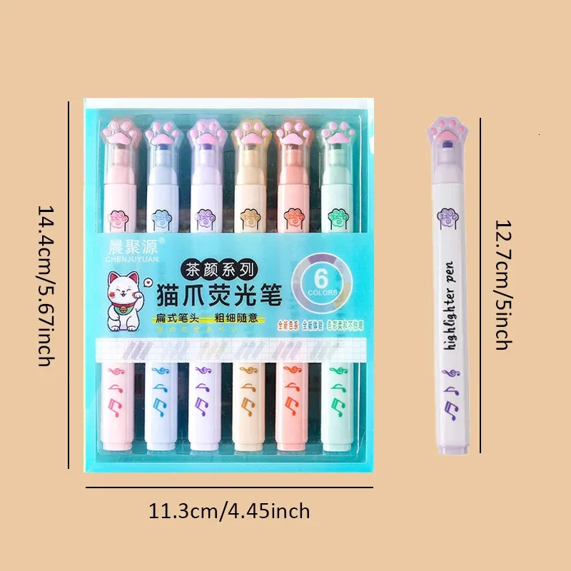 Kawaii Cat Paw Highlighter Set Slanted Tip Liquid Ink Markers for ...