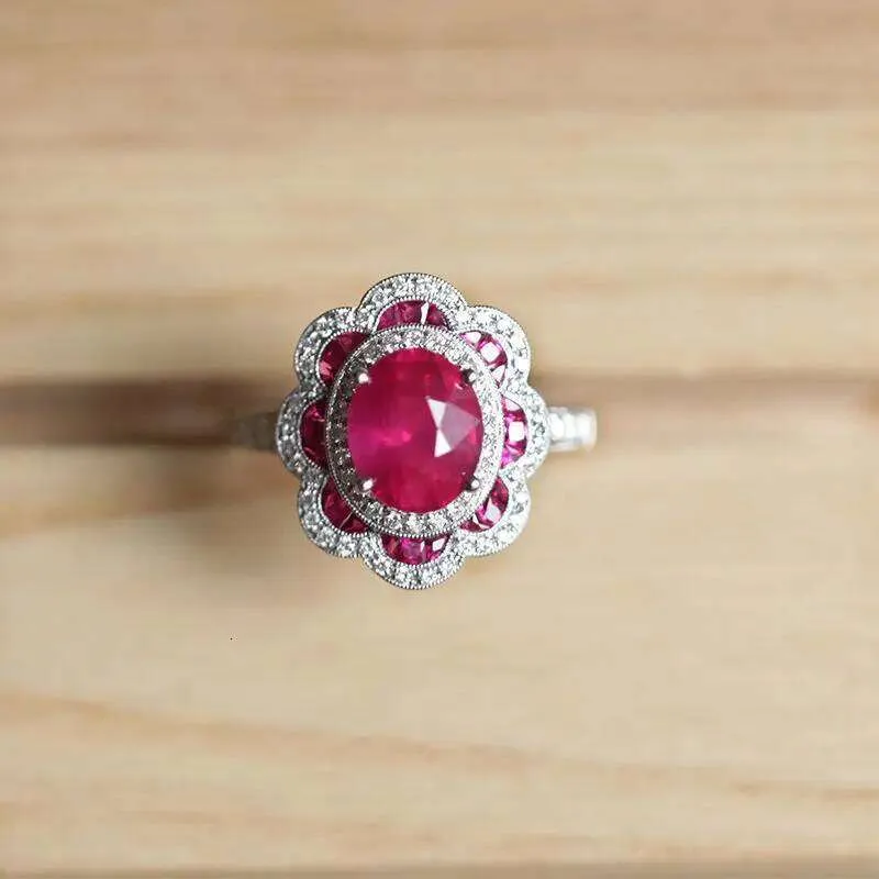 Gemstone Engagement Rings Classic Design Red Cubic Zirconia Floral ...