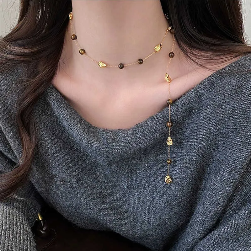 Tiger Eye Necklace Copper Snake Chain 50 cm Geometric Pendant for Women ...