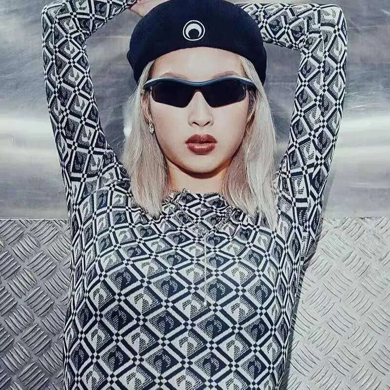 Geometric Pattern Long Sleeve Womens Shirt with Hooded Pullover and Covered Button Closure from ...