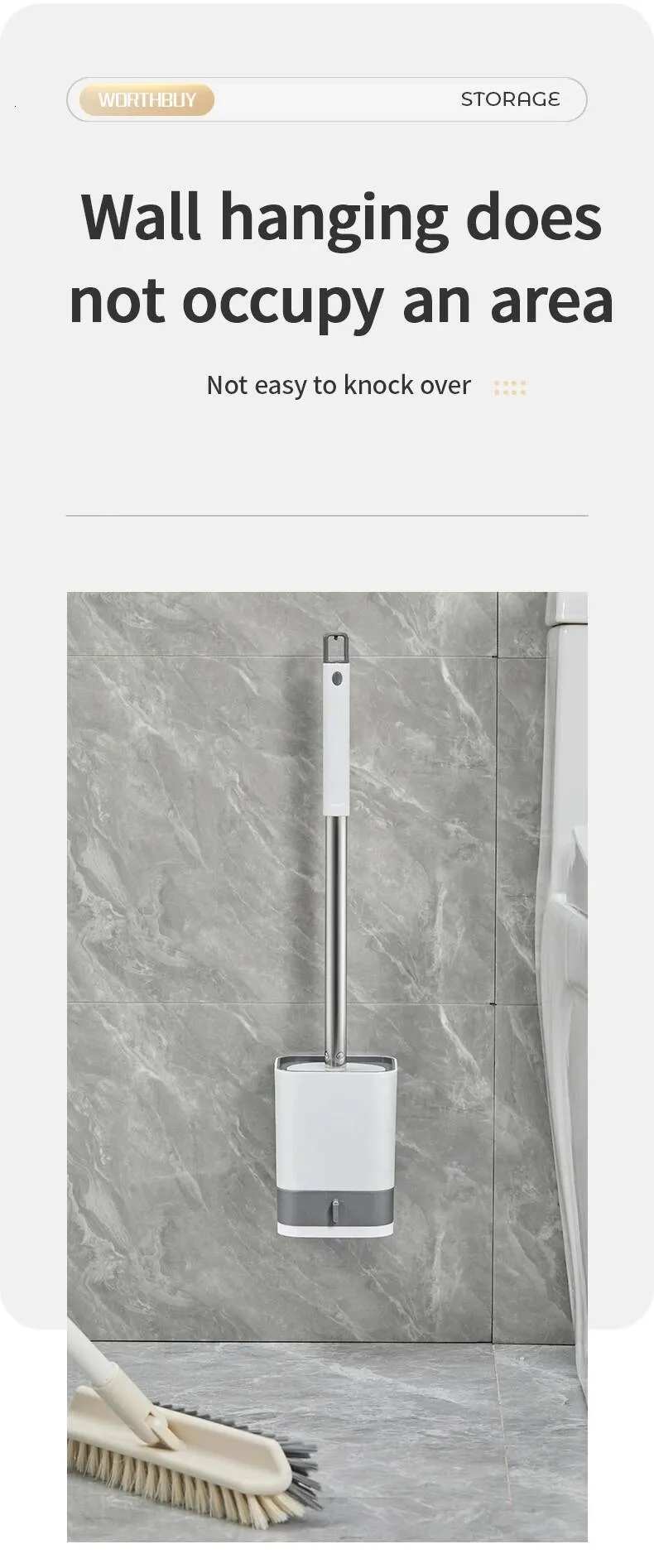 Bathroom Cleaning Brush with Long Handle and Drain Base Punch-Free Wall ...