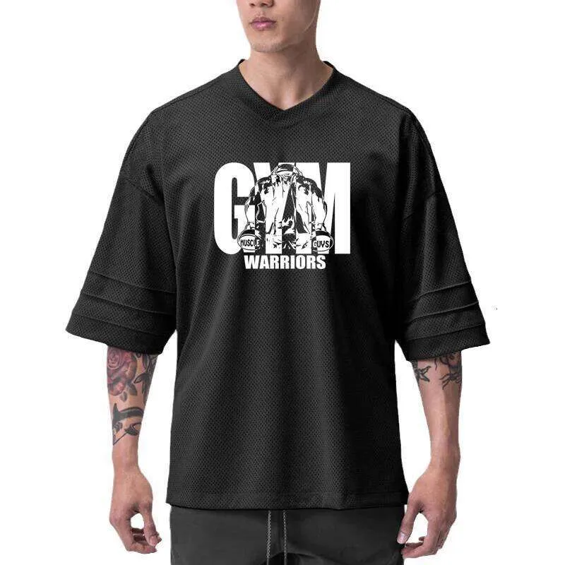 Gym Mens T Shirt Polyester Mesh Breathable Quick Dry Short Sleeve Loose ...