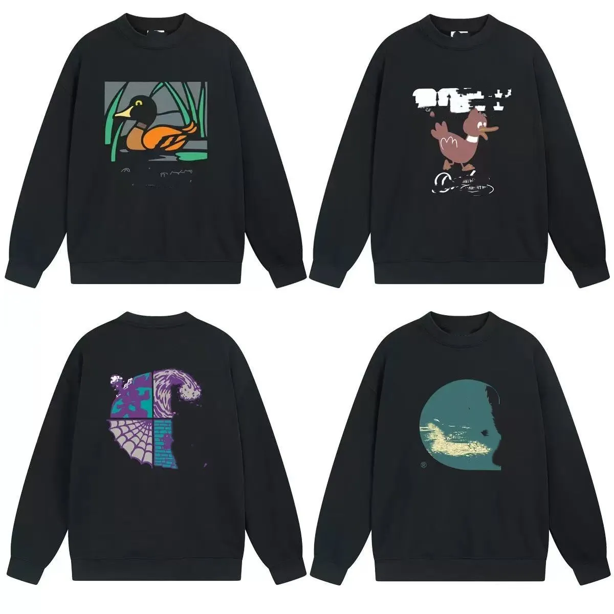 Ca Cartoon Print Crew Neck Sweatshirt Unisex Long Sleeve Pullover For ...