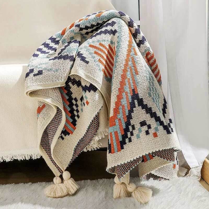 Bohemian Sofa Throw Blanket 59 × 79 in Acrylic Geometric Pattern with ...