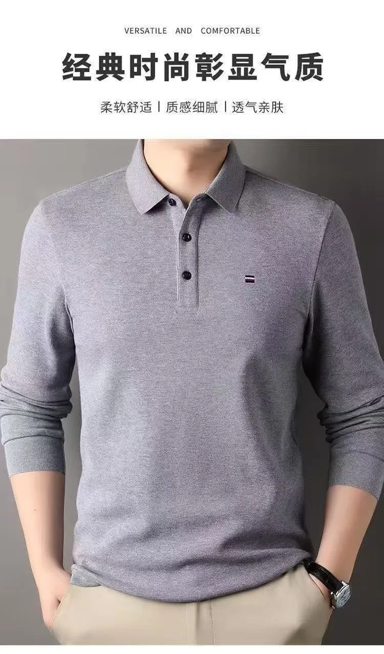 Men's Long Sleeve Polo Shirt with Stand Collar Organic Cotton Autumn ...