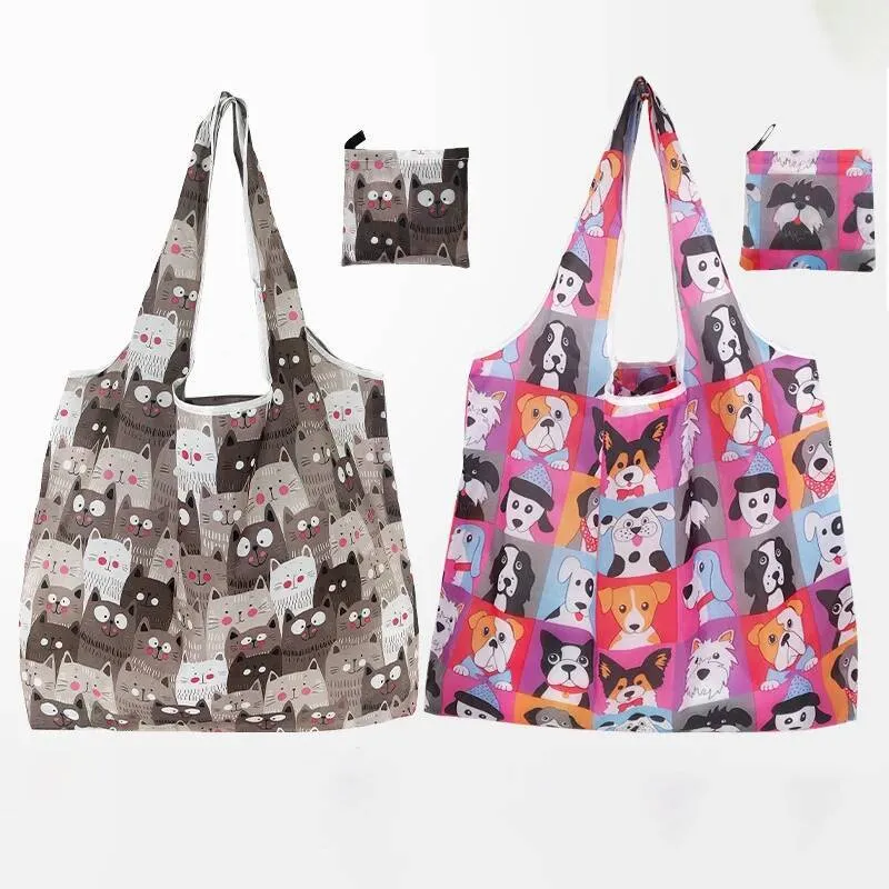 Portable Waterproof Polyester Reusable Shopping Tote Bag Holds Up to 5 ...