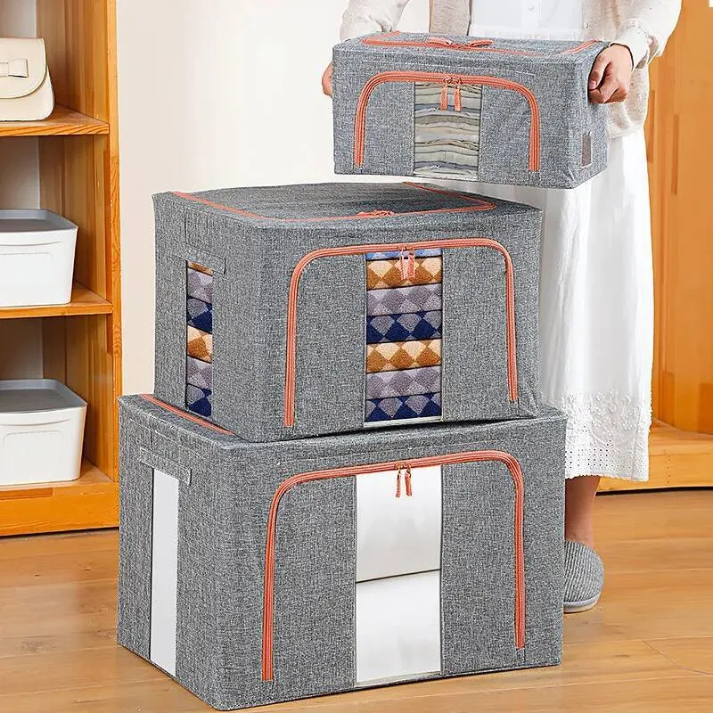 24/66L/100L Foldable Fabric Storage Boxes with Crushed Steel Frame for ...