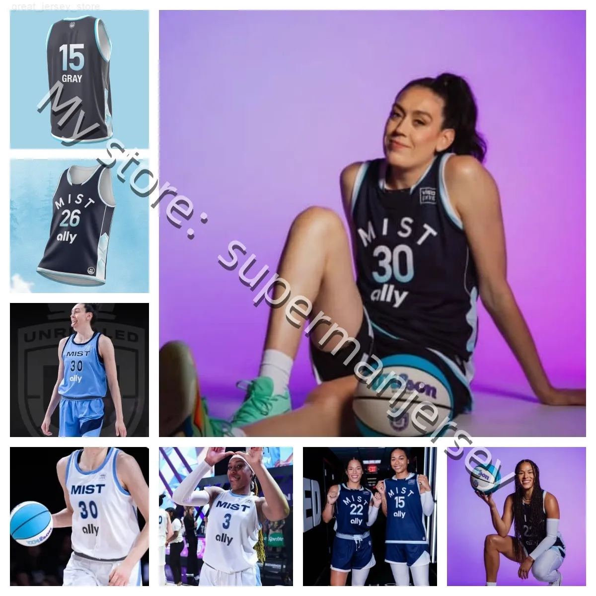 2026 Unrivaled Mist Basketball Jersey Alanna Smith 8 Allisha Gray 15 ...