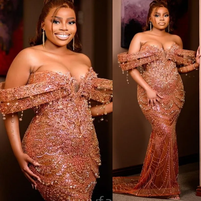 2026 Aso Ebi Chocolate Mermaid Prom Dresses 2k25 Beaded Crystals ...