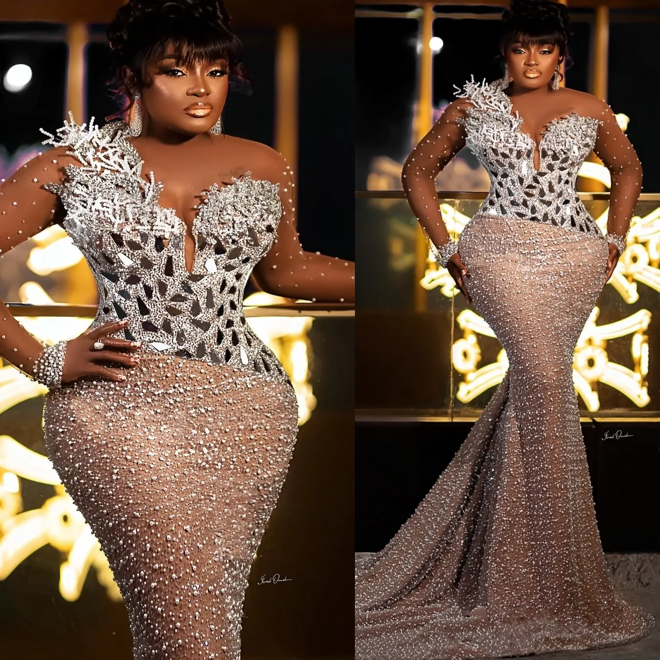 2026 Aso Ebi Ivory Mermaid Prom Dresses 2K25 Illusion Beaded Crystals ...