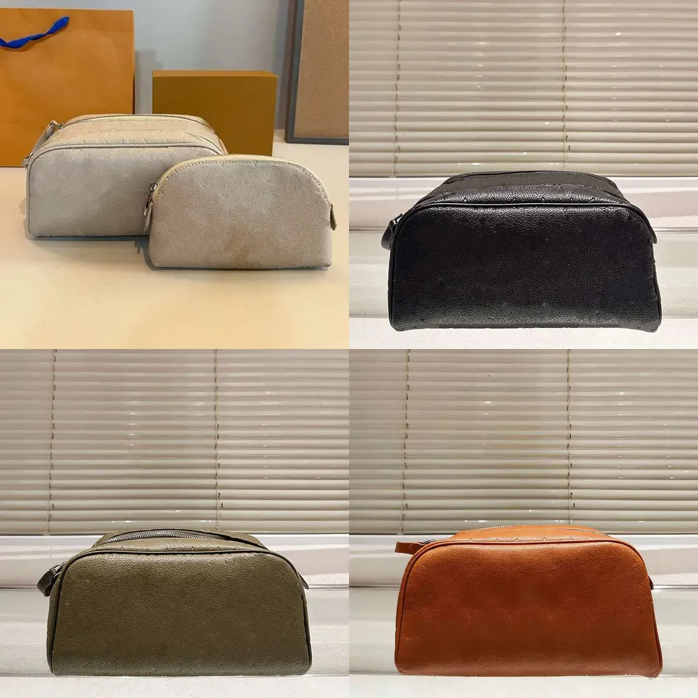 2026 New Designer Makeup Bag Dopp Kit Leather Double Zipper Safran ...