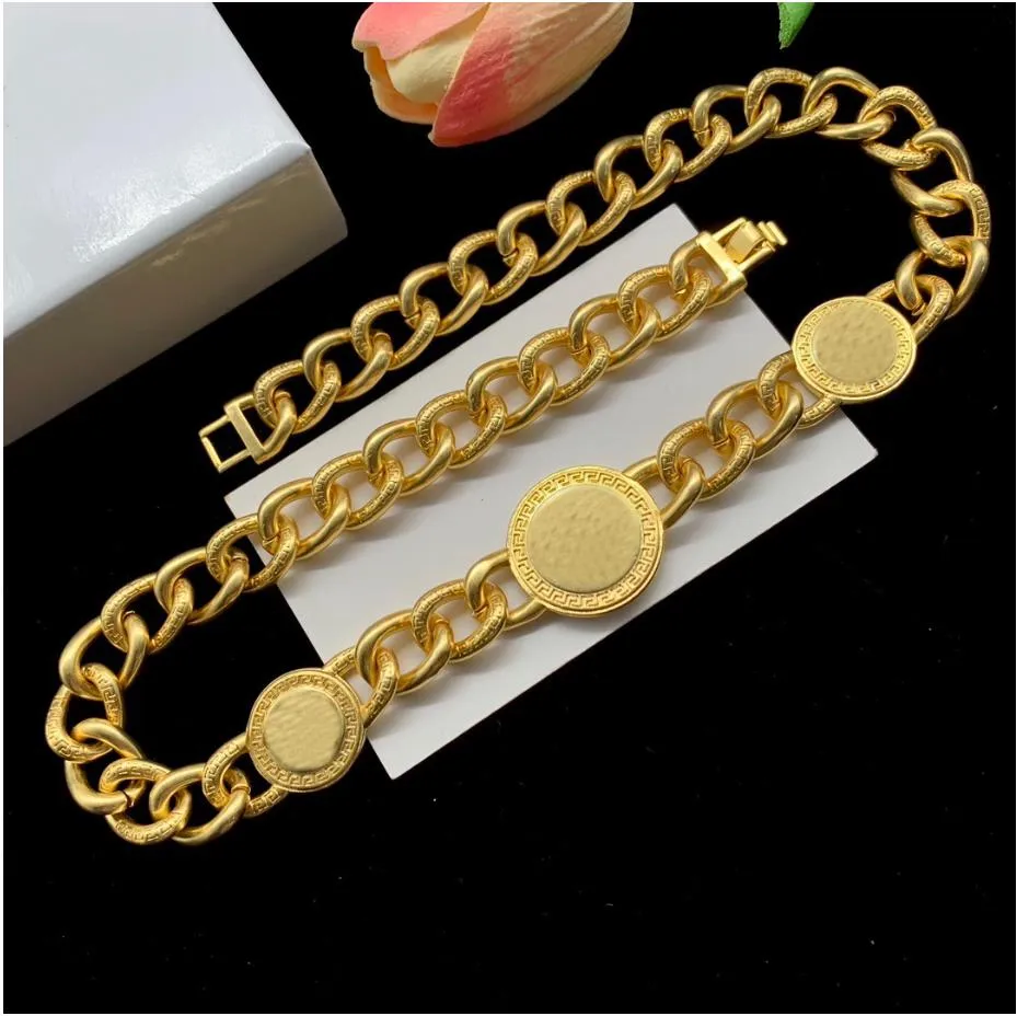 Coin Pendant Cuban Link Chain Necklace and Brass Copper Bracelet Set ...