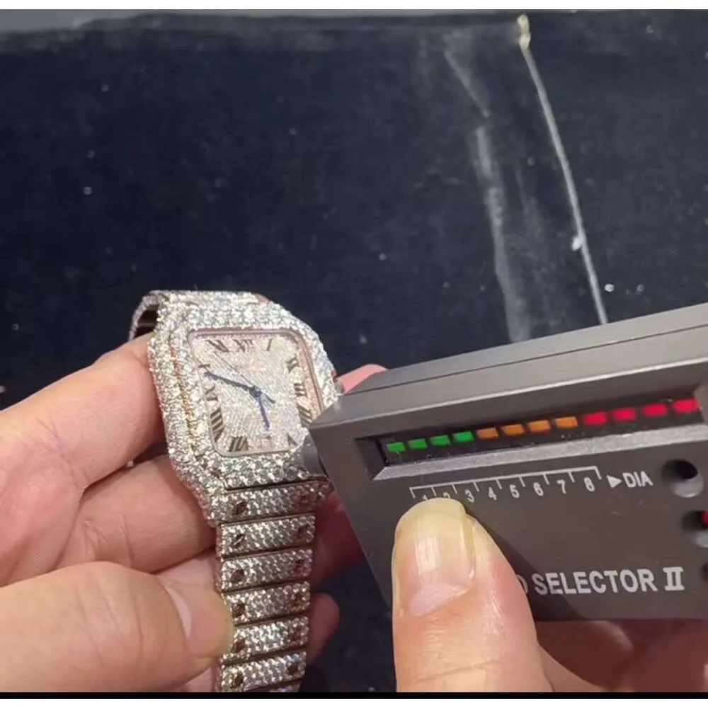 Brand Mens Stainless Steel Square Wrist Watch Iced Out Moissanite ...