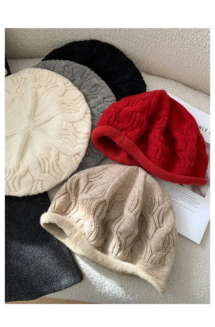 Retro Red Wool Knitted Beret Hat for Men Autumn Winter Warm Leisure ...