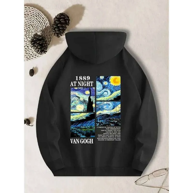 Starry Night Print Polyester Hooded Sweatshirt for Men and Women ...