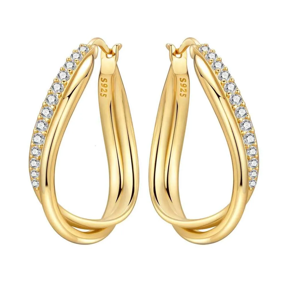 Orstarry S925 Sterling Silver Double Layered Golden Cubic Zirconia Hoop ...