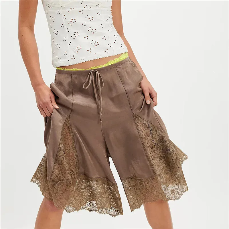 Women Lace Trim Acetate Pajama Shorts Low Rise Skinny Fit Waist 25 in ...