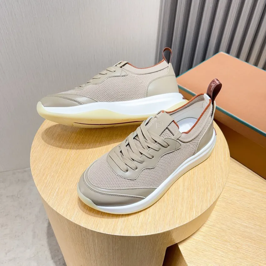 Luxury Men Walking Sneakers Breathable Mesh Leather Splicing Low Tops ...