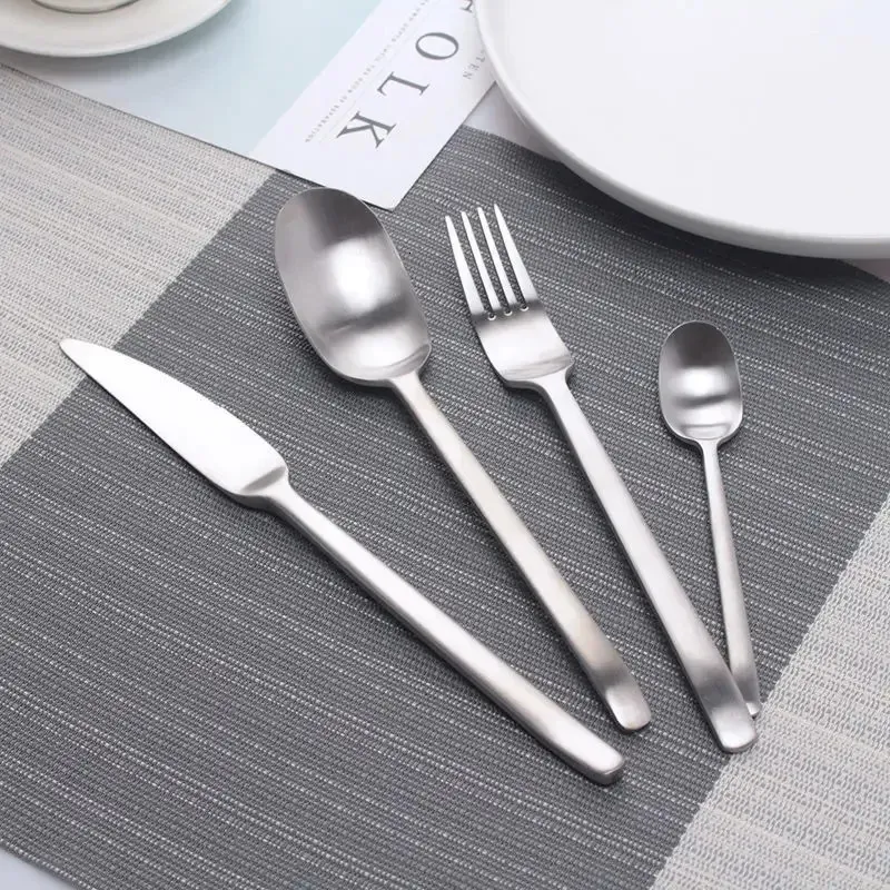 Matte Gold Stainless Steel Flatware Set Cutlery Knife Fork Spoon ...
