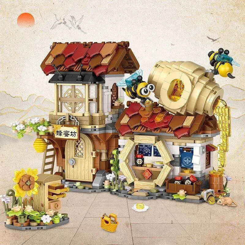 Creative Mini Street View Bee Building Block DIY Chinese Folding Pork ...