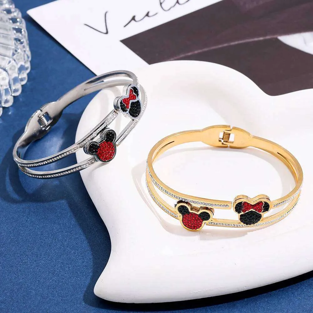 Disney Cartoon Anime Mouse Fashion Bangle Hollow Circle Button Cute ...