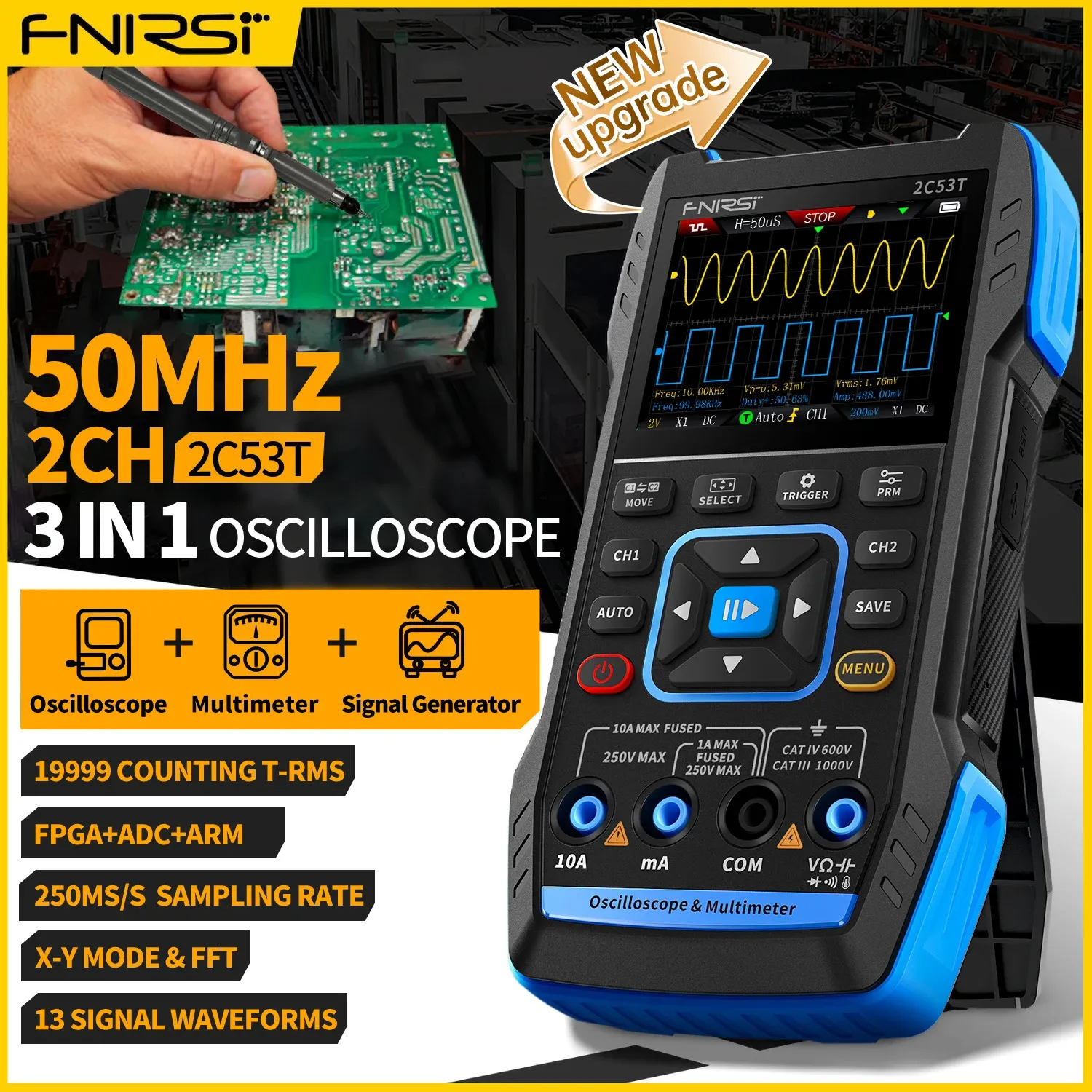 FNIRSI 2C53T Handheld Digital Oscilloscope Multimeter Signal Generator ...