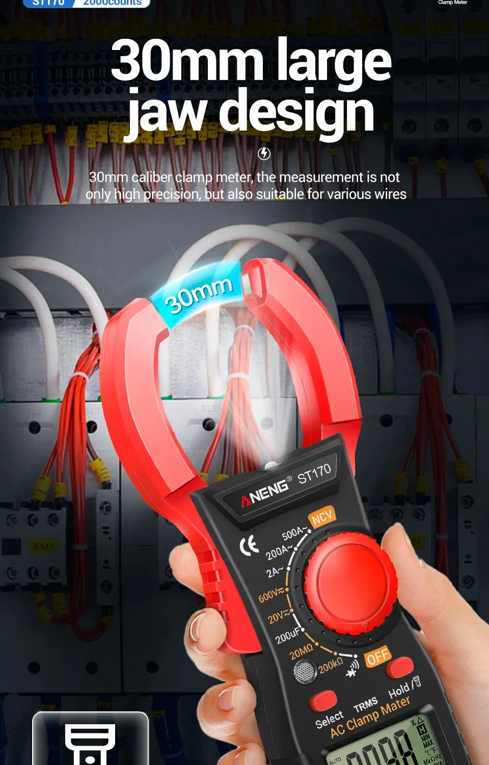ANENG ST170 Digital Clamp Meter Multimeter Tester 1999 Counts AC/DC ...